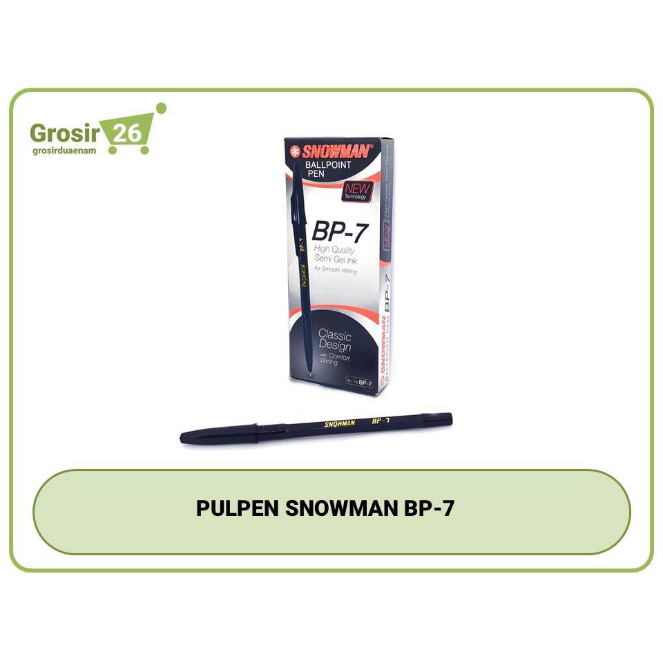 Jual (1 box) pulpen / bolpen / pena / pen snowman bp-7 tinta hitam ...