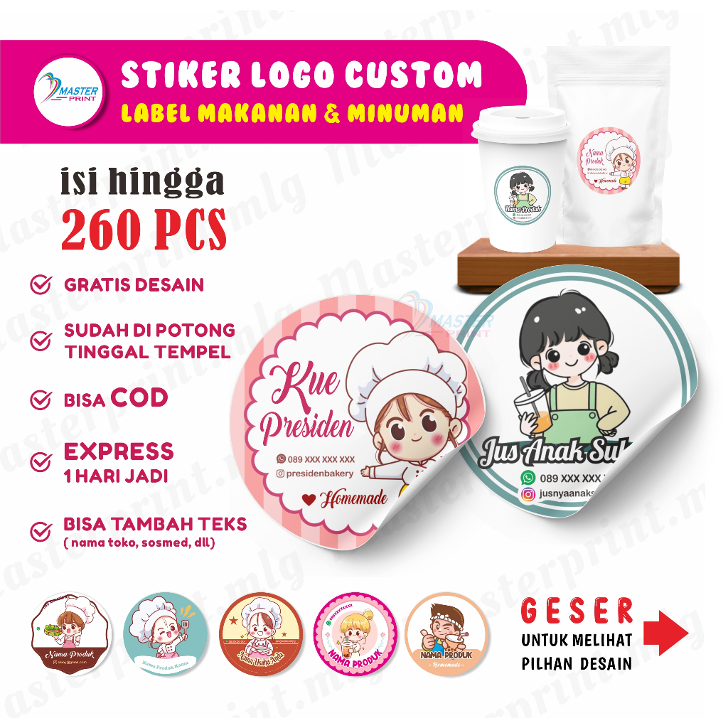 Jual [MP16] 260pcs Stiker Logo Custom Label Makanan Minuman Sticker ...