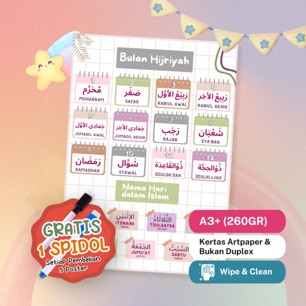 Jual POSTER LAMINASI Bulan Hijriyah dan Nama Hari dalam Islam / Poster ...