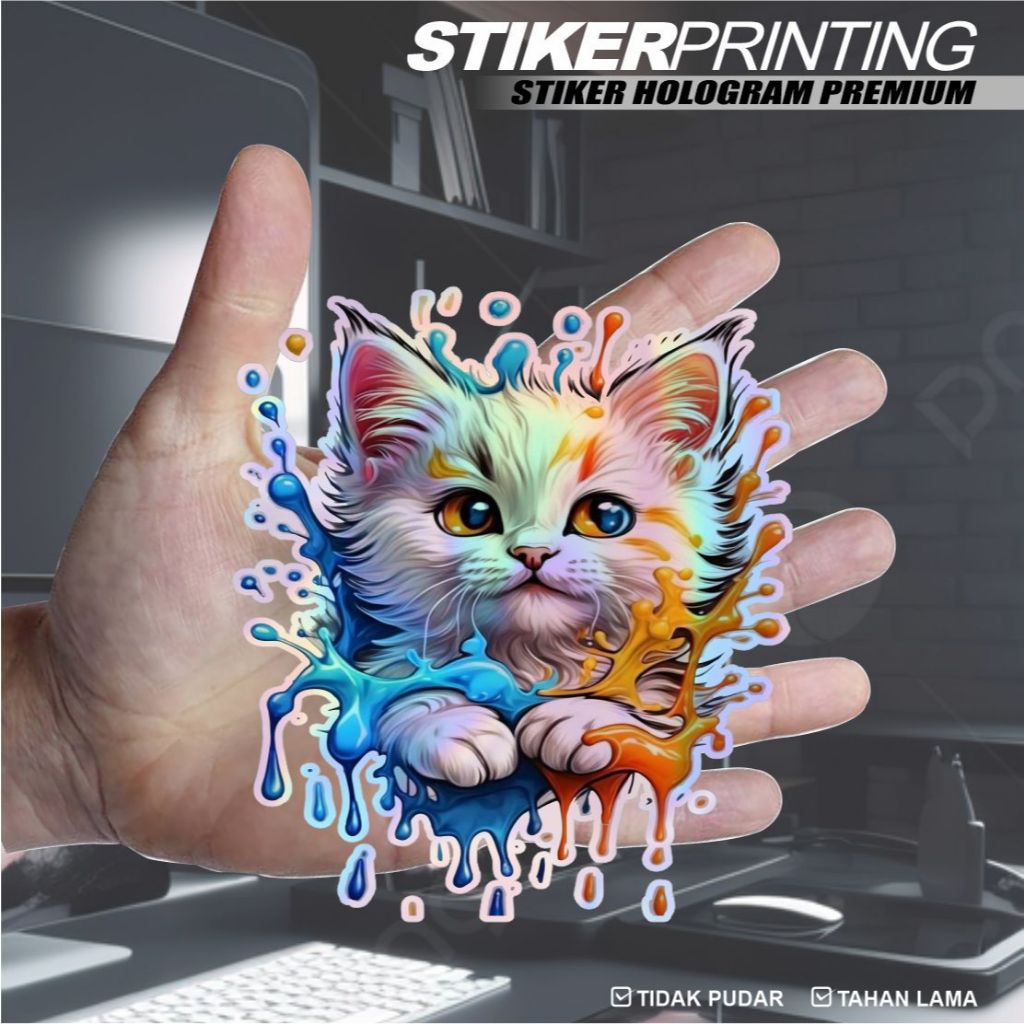 Jual Stiker printing kucing full colour sticker hologram premium ...