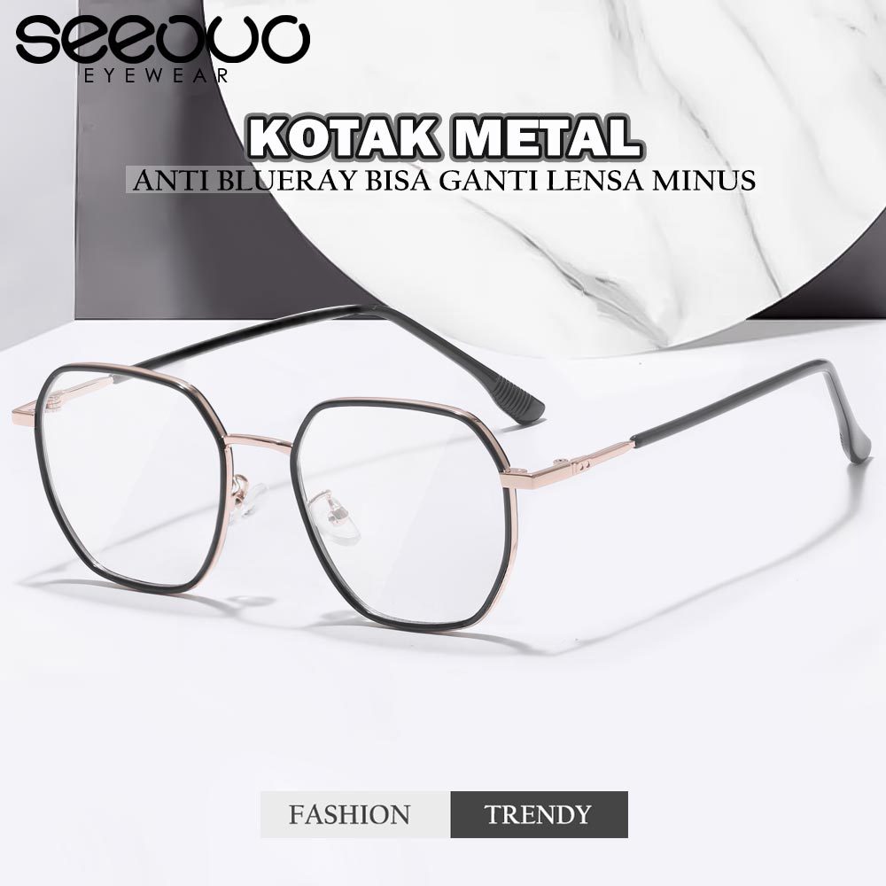Jual Seeouo Kacamata Antiradiasi Blueray Model Kotak Frame Unisex Stylish Metal Kokoh Ringan ...