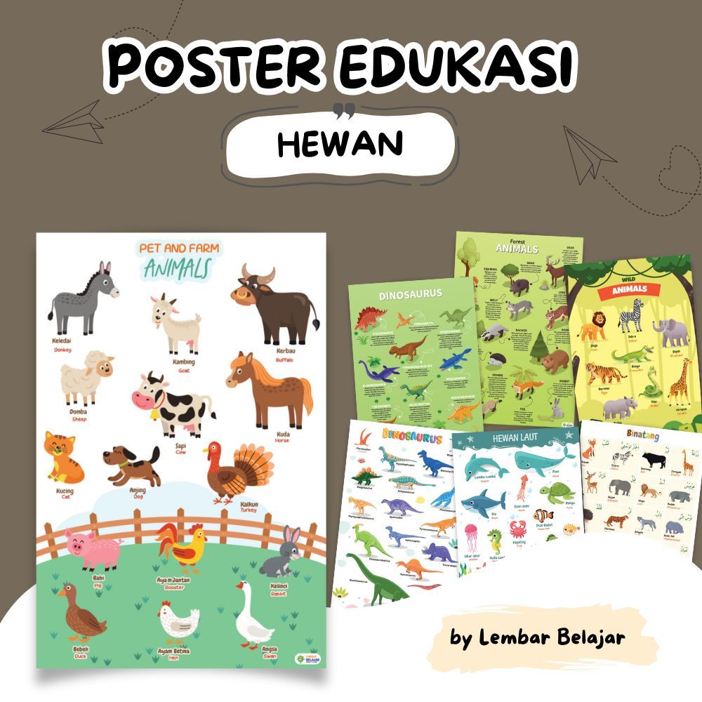 Jual Lembar Belajar Poster Edukasi Hewan - Poster Belajar Binatang Liar ...