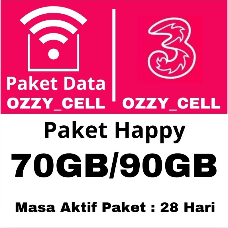 Jual TRI Happy 70GB/90 FULL 28 hari Paket Data Kuota 3 Three | Shopee Indonesia