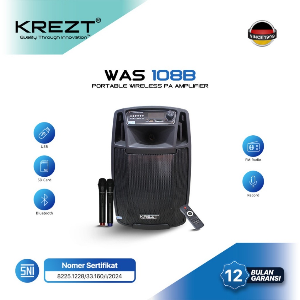 Jual KREZT WAS-108B Portable Wireless PA Amplifier 8 Inch Speaker | Shopee Indonesia