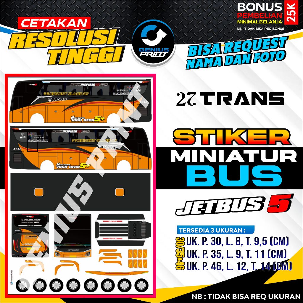 Jual STIKER MINIATUR BUS JETBUS 5 LIVERY 27 TRANS | BEJEU | CITITRANS ...