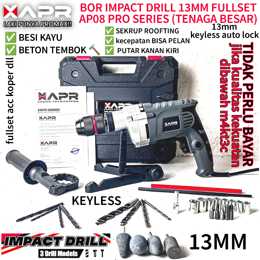 Jual AP08PRO SERIES bor impact drill 13mm APR beton besi kayu sekrup ...