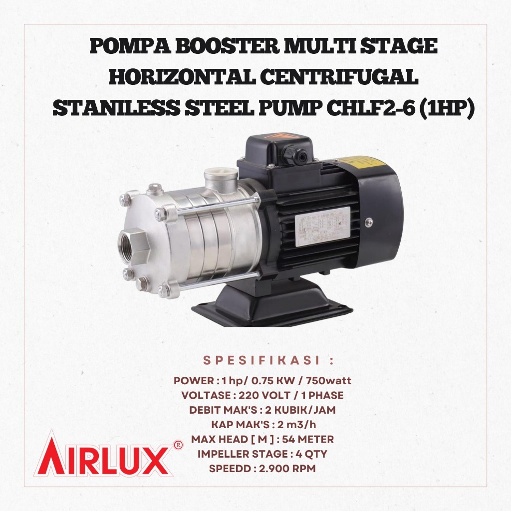 Jual Pompa Booster Multi Stage CHLF2-6/1HP Airlux (Horizontal ...