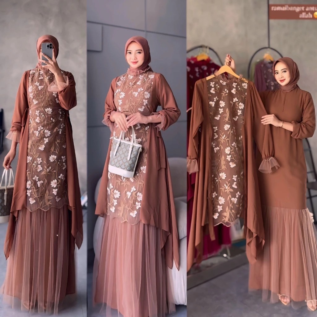 Jual Zemira dress + Outer brukat Garden kondangan gamis brukat terbaru gaun kondangan muslimah ...
