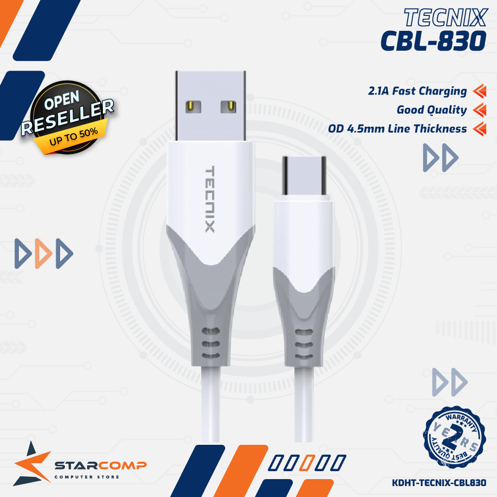Jual TECNIX CBL-830 KABEL CHARGER USB TO MICRO || USB TO TYPE C 2 METER ...