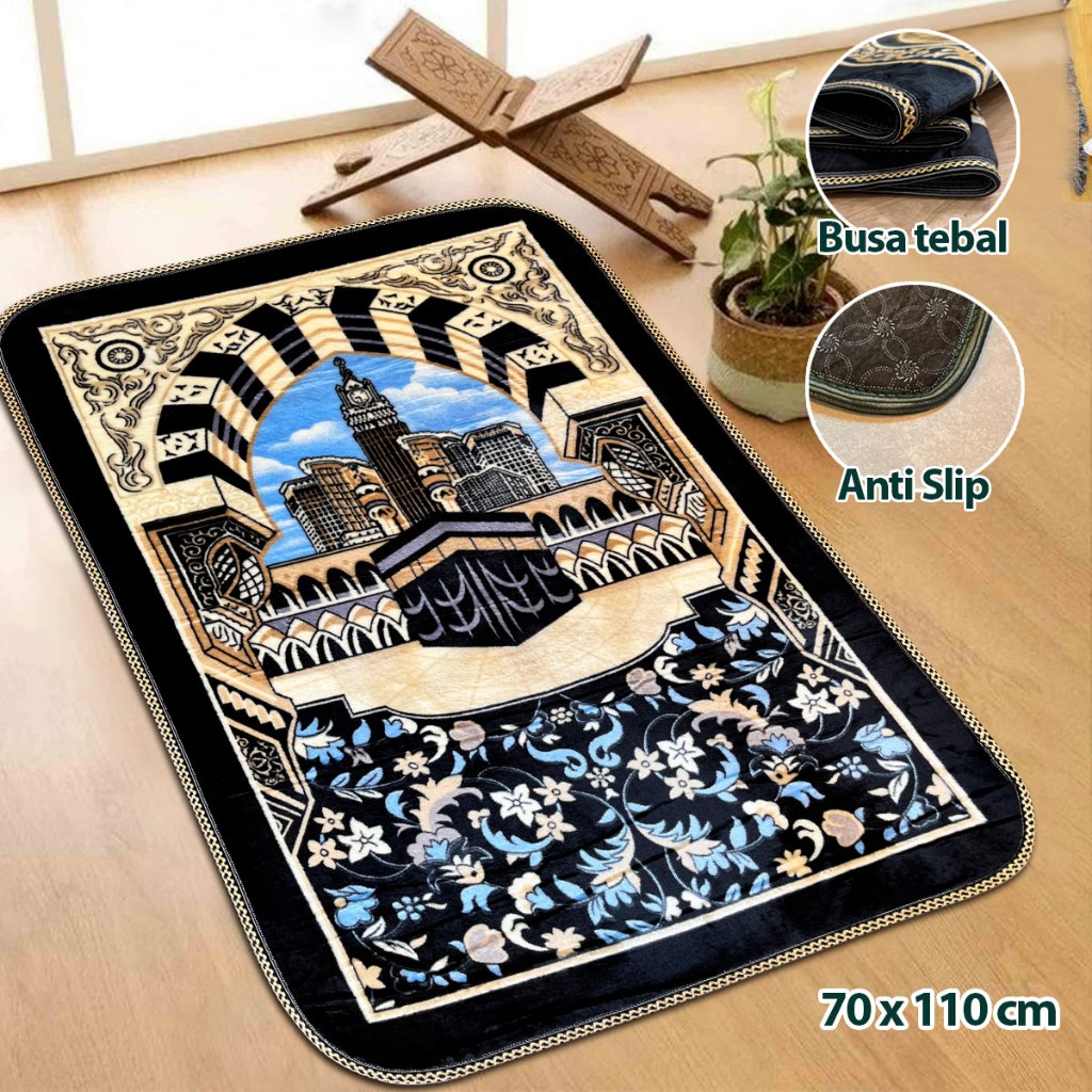 Jual Sajadah Turki Hitam Kiswah 70x110cm Sejadah Rumbai Bludru Tebal ...