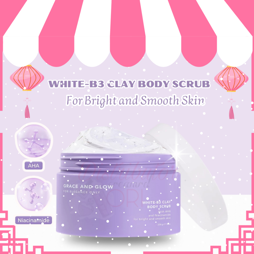 Jual Grace and Glow White-B3 Clay Body Scrub For Bright and Smooth Skin ...