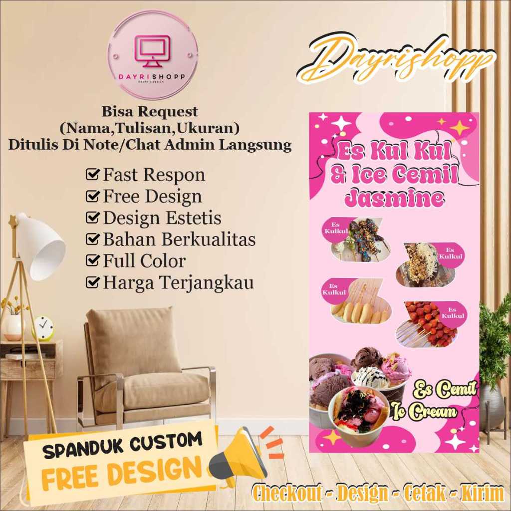 Jual Size 50x100 Cm,Spanduk Banner Es kul Kul Es Cemil Pink Cantik ...