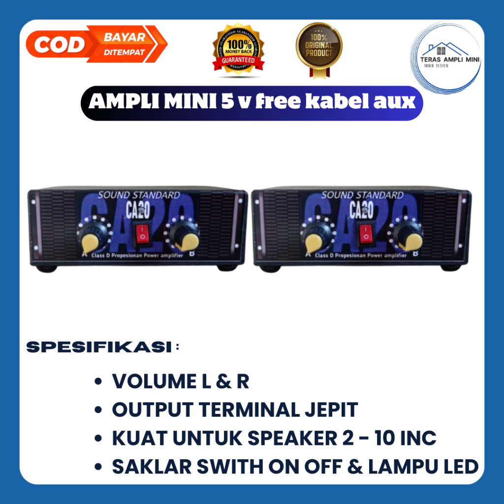 Jual power ampli mini rakitan 5 volt - sound miniatur amplifier 2 chanel model ca20 free kabel ...