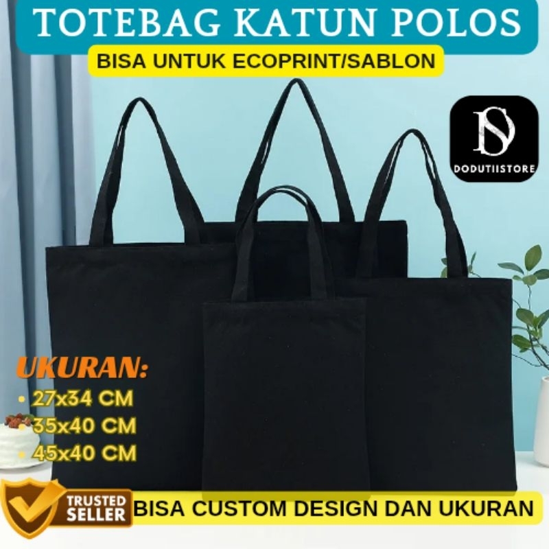 Jual Tas tote bag bahan katun drill warna hitam polos (Ktn 005) | Shopee Indonesia