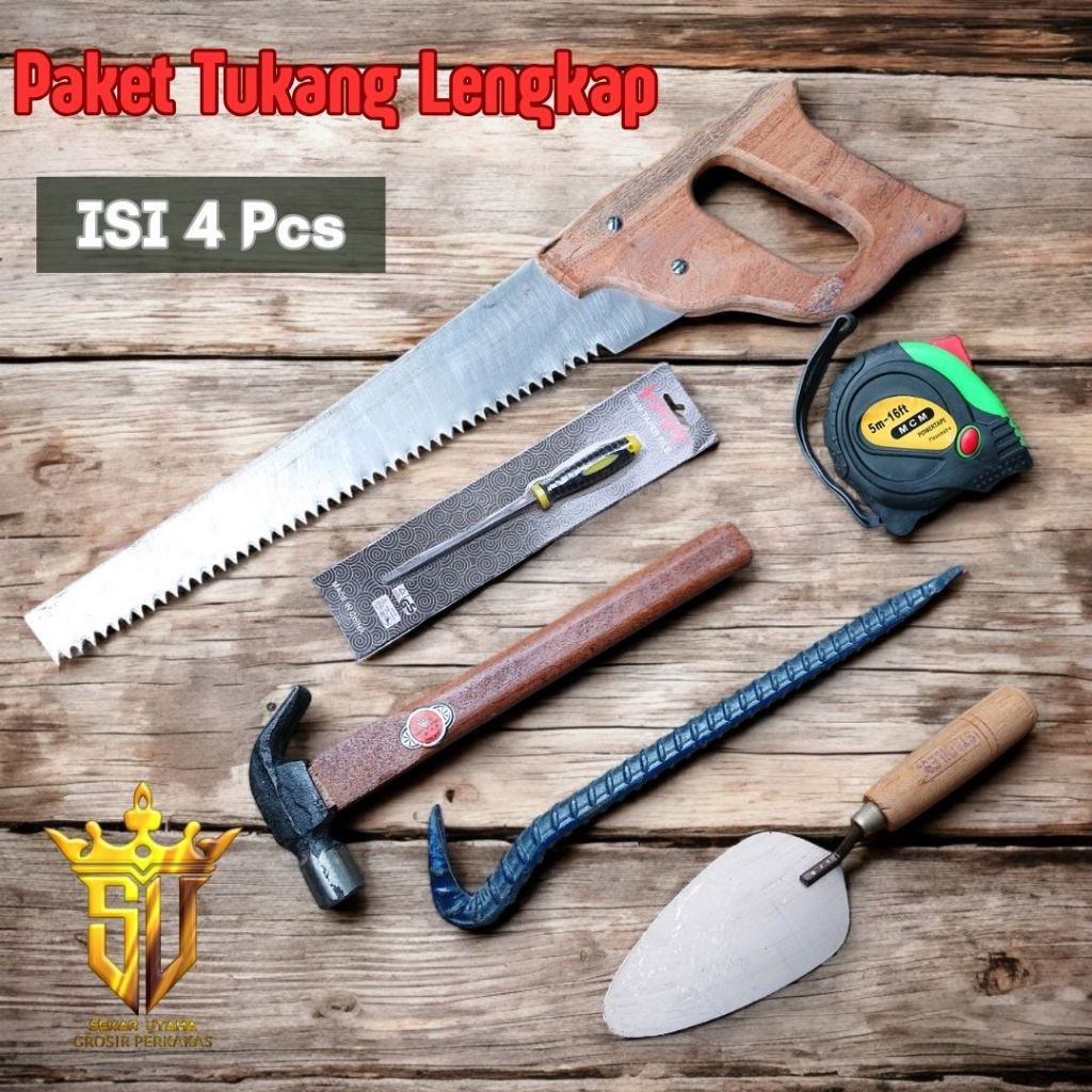 Jual (MURAH) Paket 4pcs Alat Tukang Lengkap/ Gergaji Palu Linggis ...
