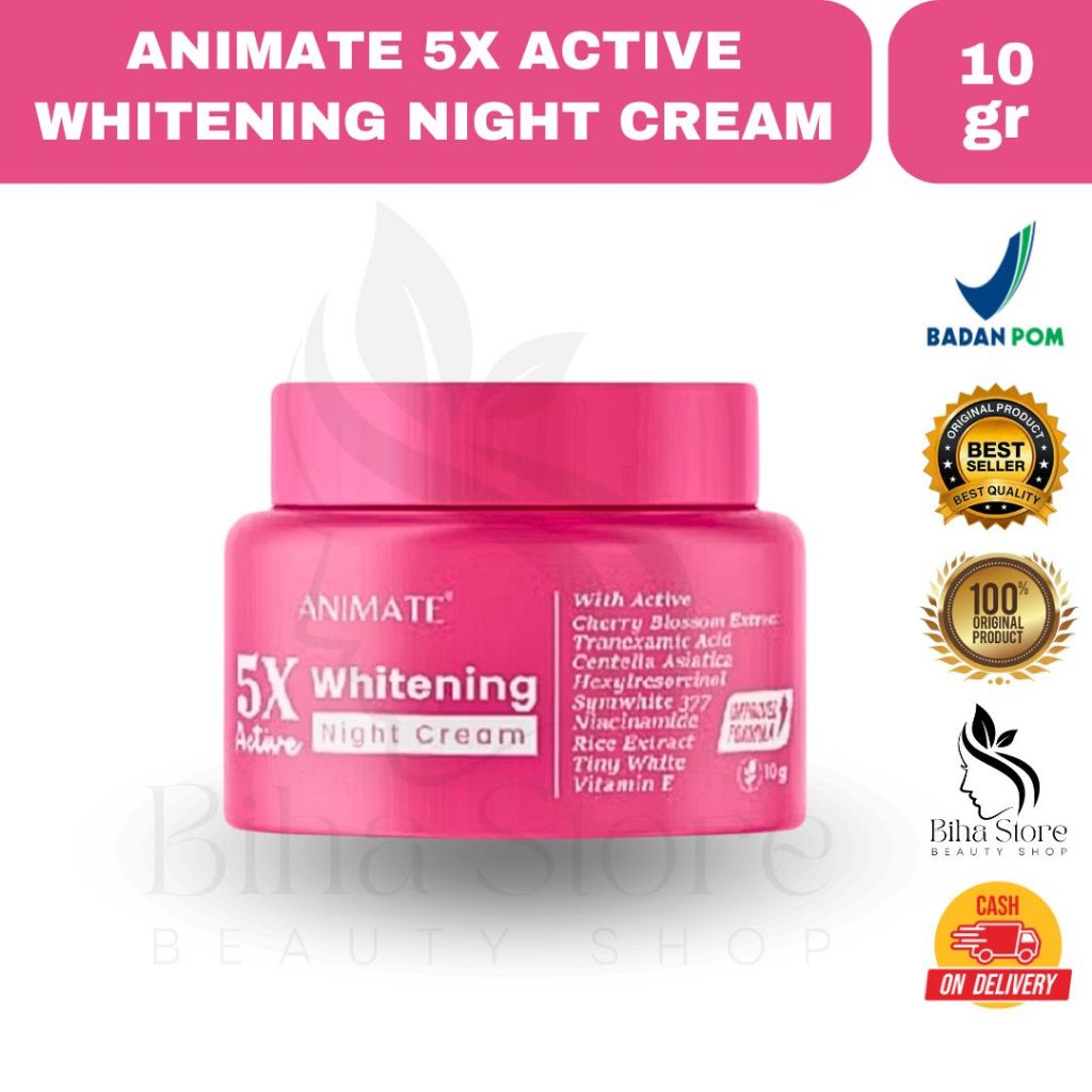 Jual Animate 5x Active Whitening Night Cream 10gr | Shopee Indonesia