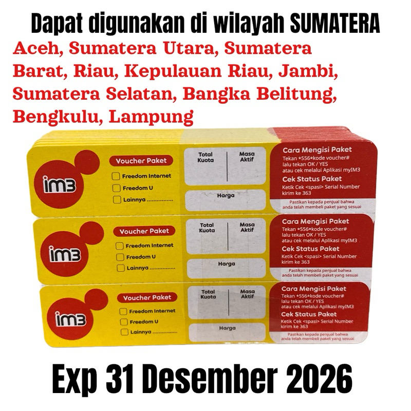 Jual Voucher Kosong Indosat/IM3 Cover Sumatera (Berlaku Nasional), Exp ...
