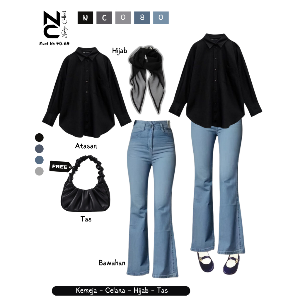 Jual Oneset OOTD Modis Kekinian Wanita(kemeja hitam+celana jeans ...