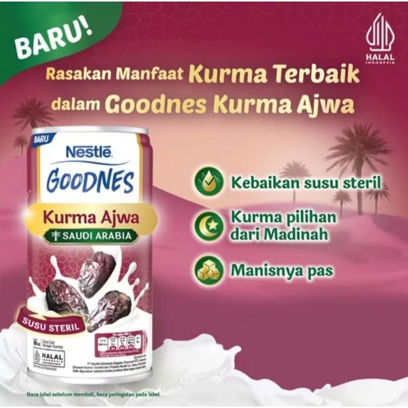 Jual Nestle Goodnes Susu Sterilisasi Kurma Ajwa Kaleng 189 ml | Shopee ...