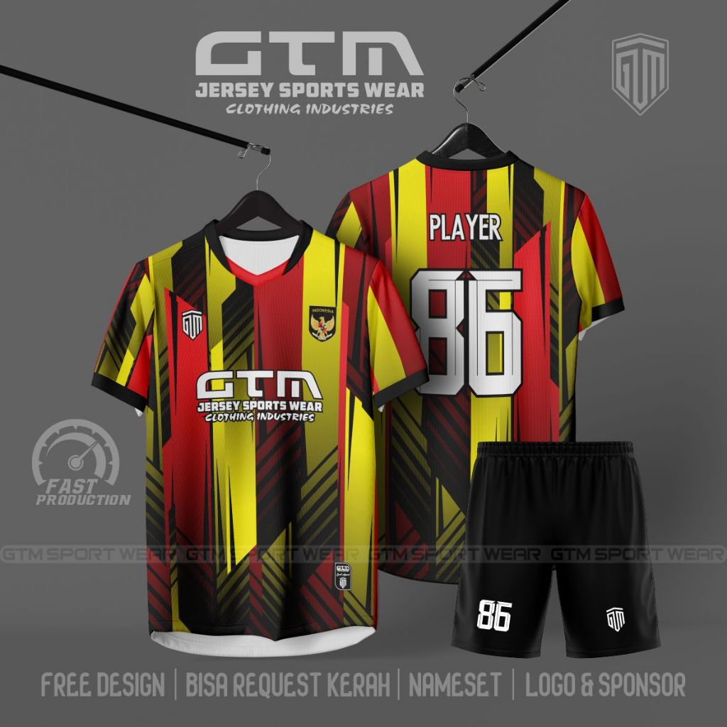 Jual Jersey Bola Futsal Merah Kuning Kerah Vneck Tumpuk ~ Free Custom ...