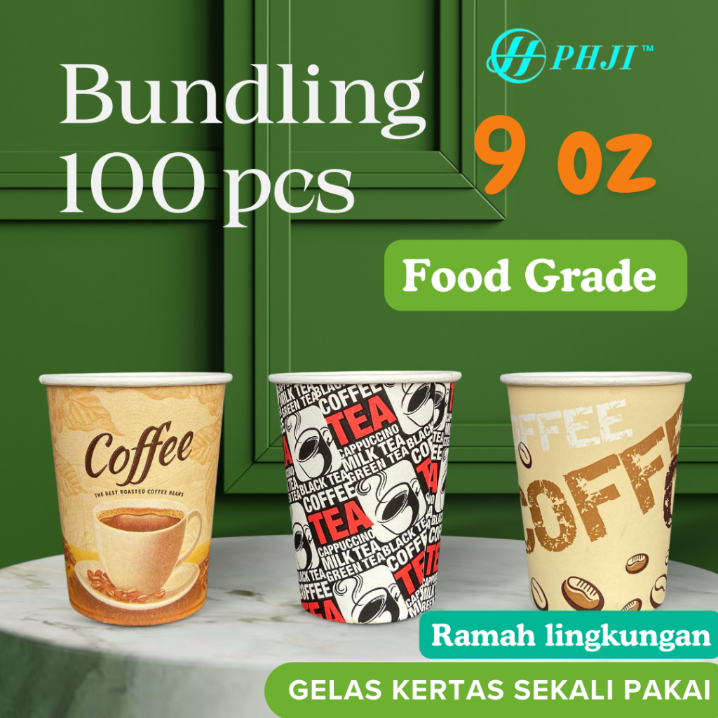 Jual 2 PACK [ 100 PCS ] PAPERCUP MINUMAN 9 OZ MOTIF COFFE & TEH FOOD ...