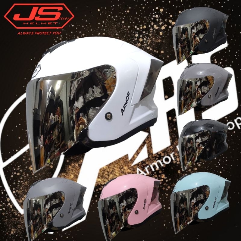 Jual Helm JS Armor Solid Visor Iridium Silver - Helm Half Face SNI ...