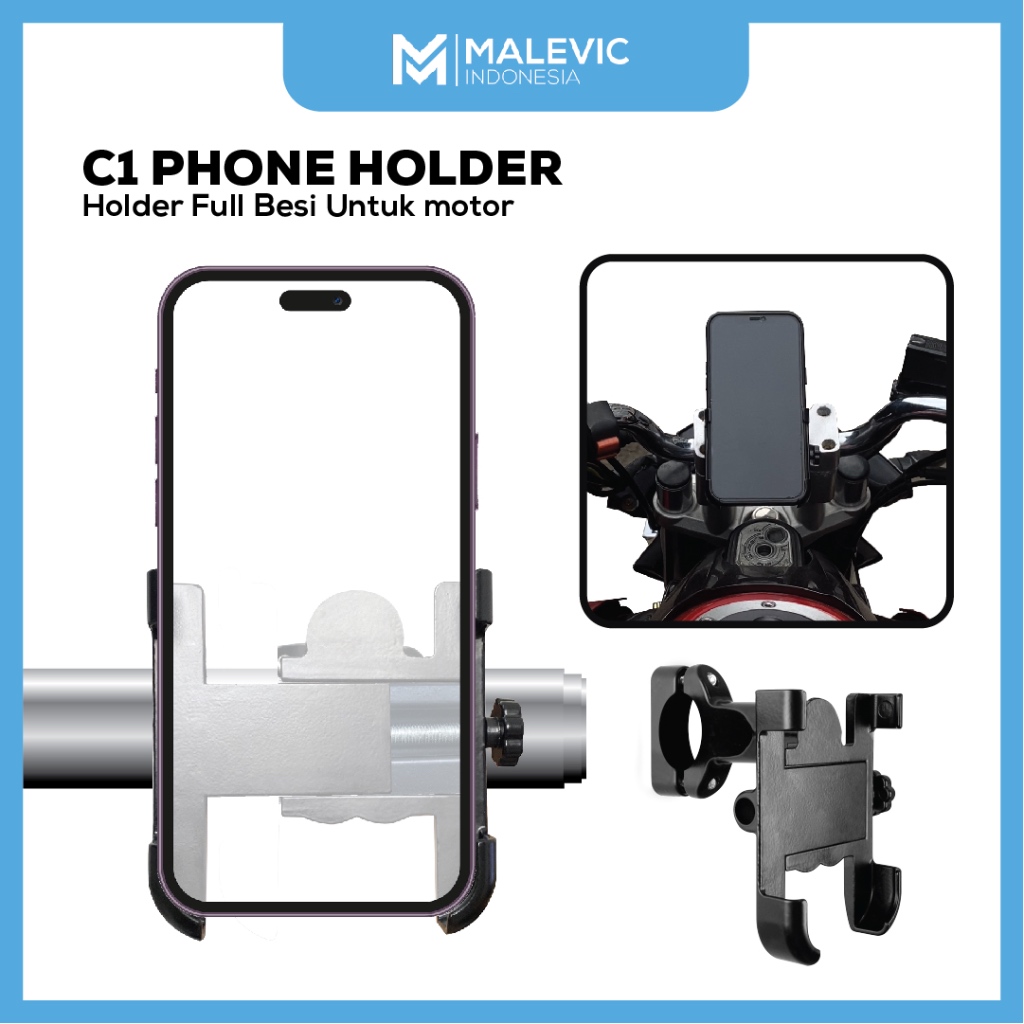 Jual [COD] C1 Phone Holder Motor Stang Besi Full Alumunium Dudukan Penahan Hp Sandaran Penyangga ...