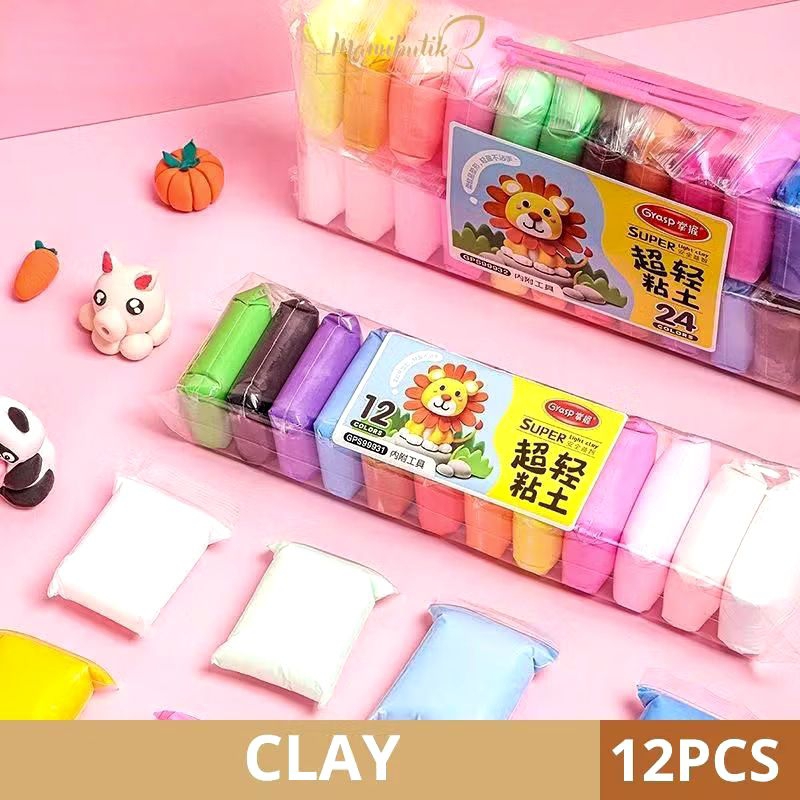 Jual Clay 1 pack isi 12 warna mainan anak lilin clay polymer clai ...