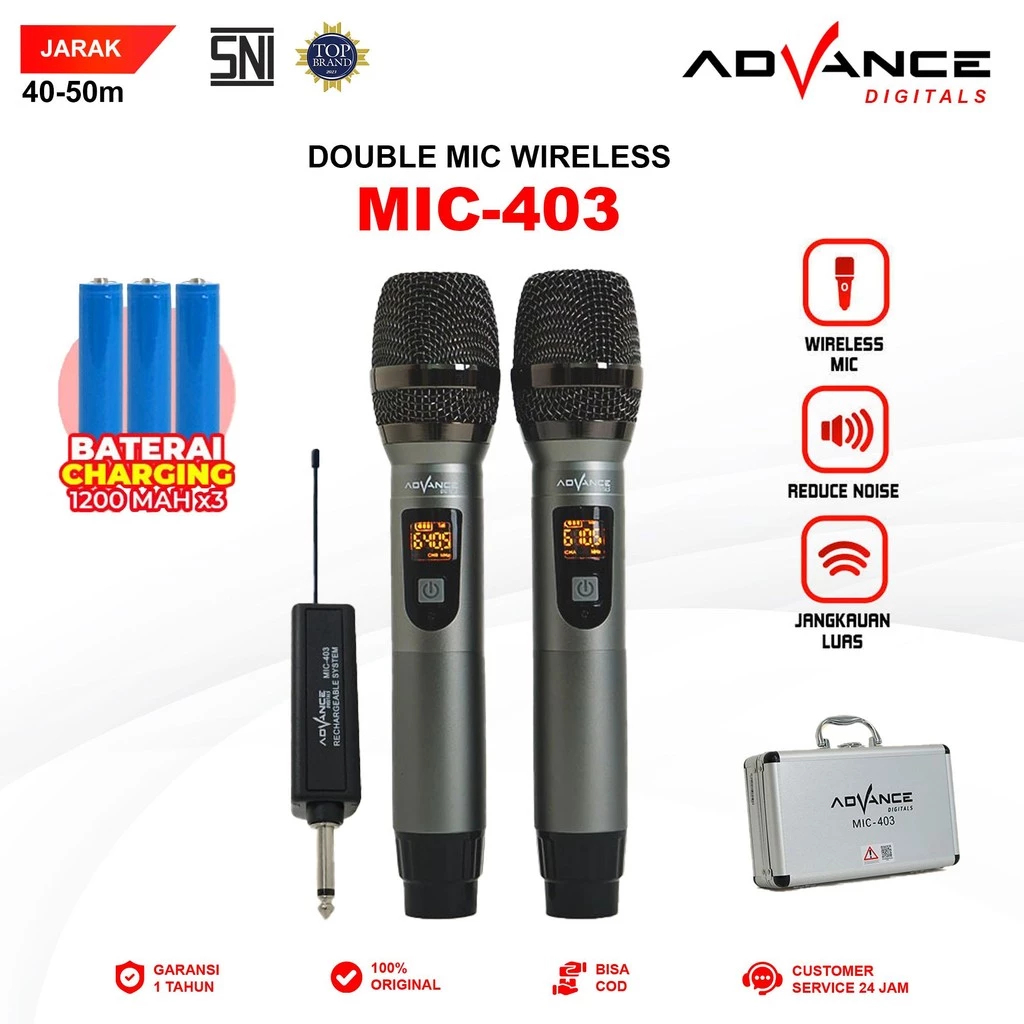 Jual Advance MIC403 Double Mic Bluetooth Karaoke Wireless Microphone Suara Jernih BONUS Baterai ...