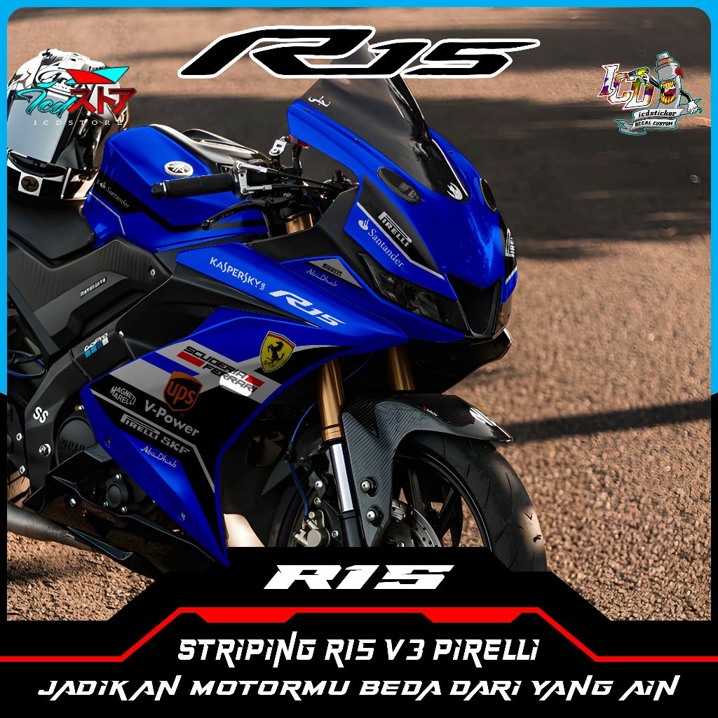 Jual Sticker Striping Decal Yamaha R15 V3 Motif Pirelli - Sticker Decal ...