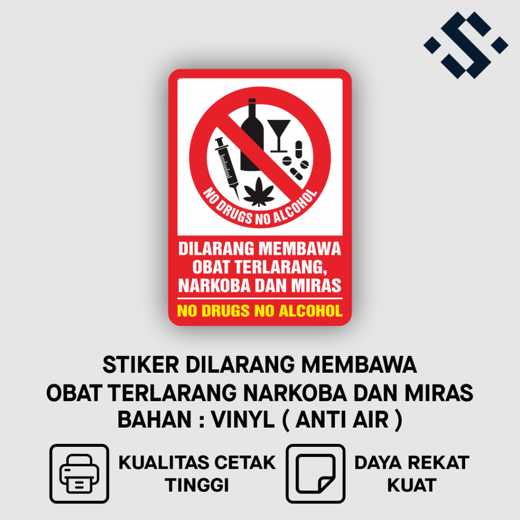 Jual Sticker Sign Dilarang Membawa Narkoba, Obat Terlarang dan Miras ...