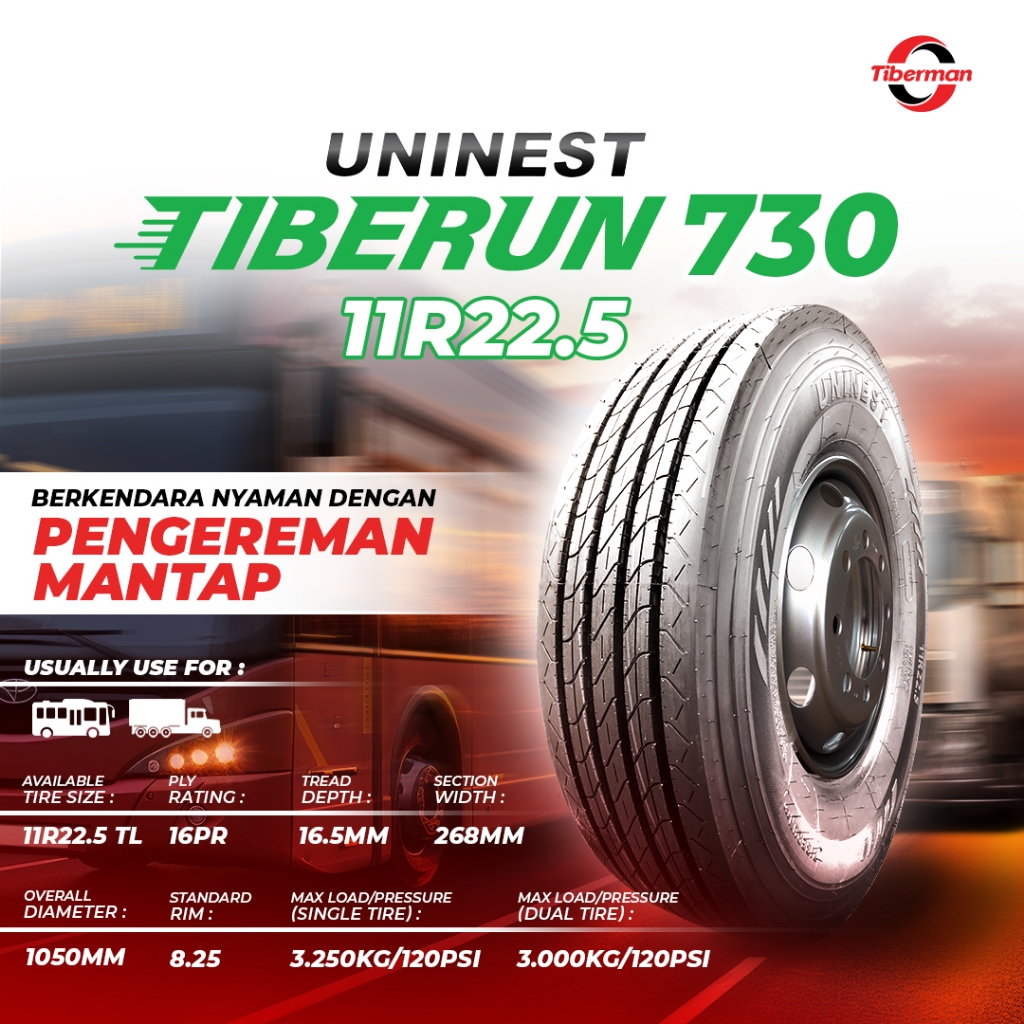 Jual Ban Truk Bus Uninest 11R22.5 16PR Tiberun 730 | Shopee Indonesia