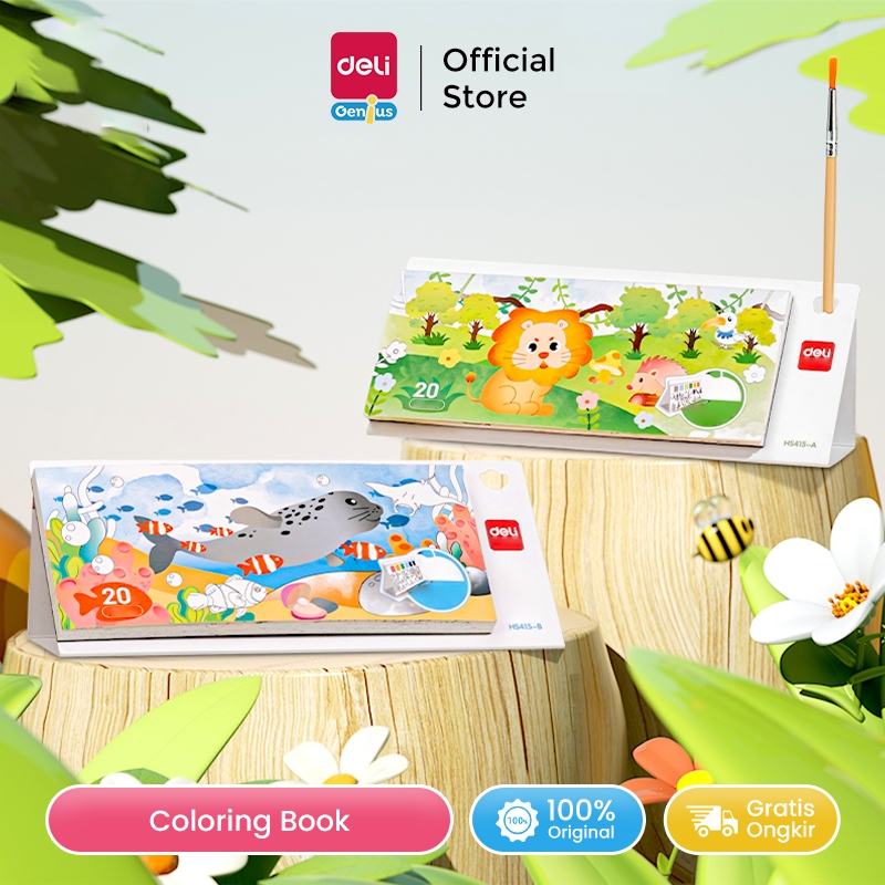 Jual Deli Genius Set Paket Melukis / Buku Mewarnai Cat Air Anak 20 ...