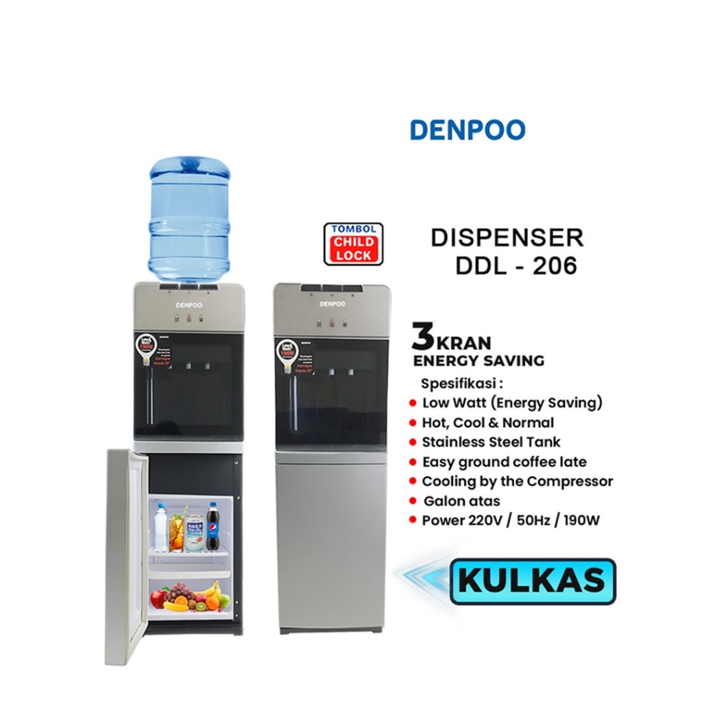 Jual DISPENSER KULKAS TIPE DDL 206 MULTIFUNGSI HEMAT LISTRIK denpoo ...