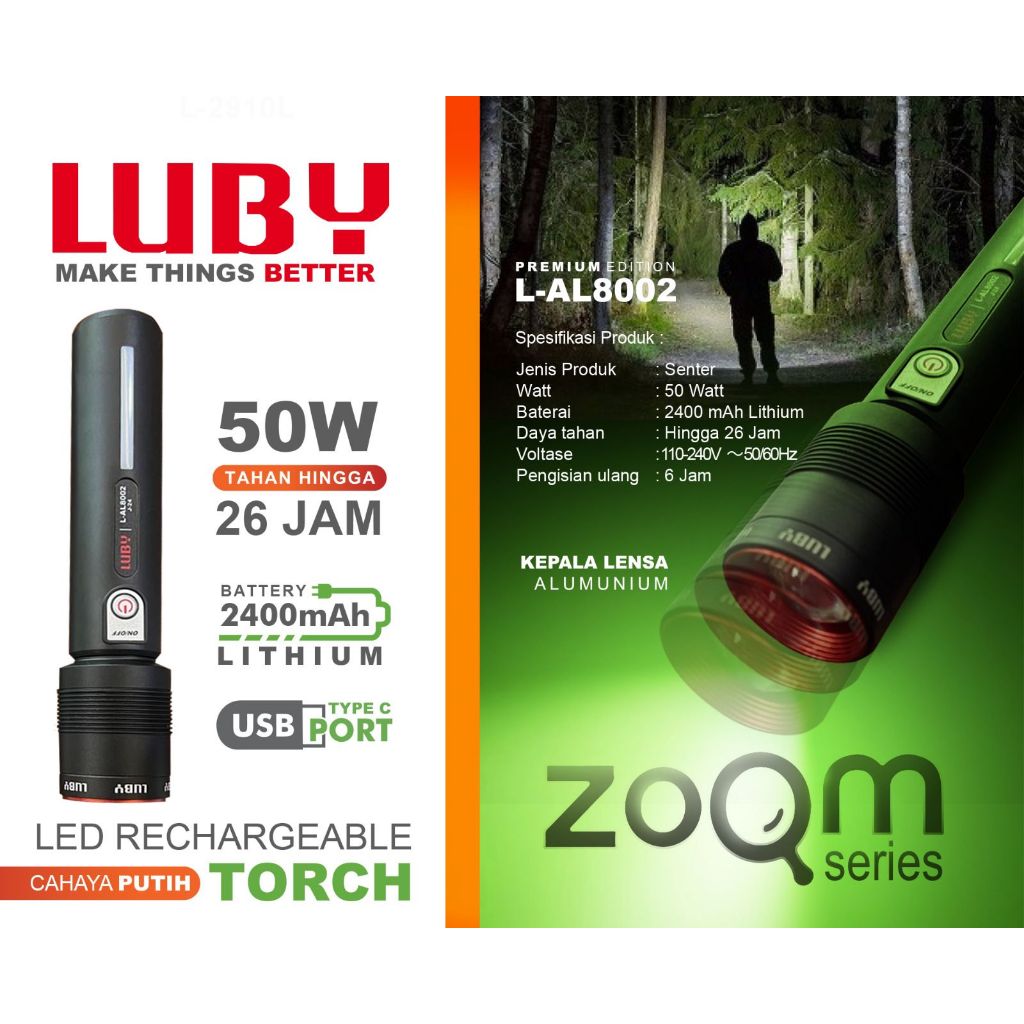 Jual LUBY SENTER EMERGENCY ZOOM 30W 50W LAL8001 LAL8002 / SENTER ZOOM ...