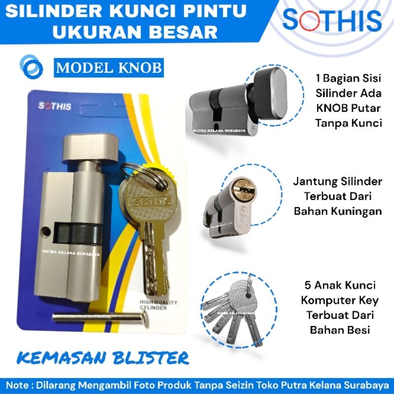 Jual Silinder Kunci Pintu Besar KNOB SOTHIS 5 Anak Kunci Komputer Key ...