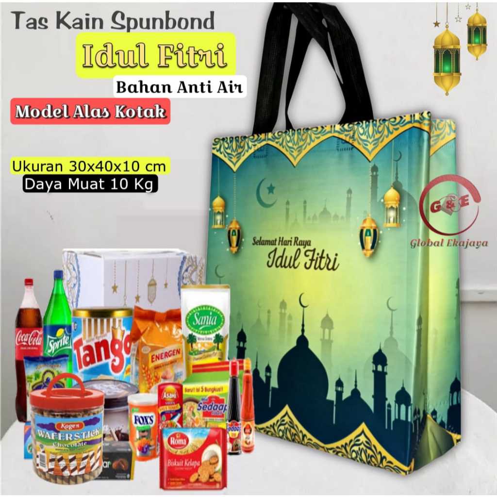 Jual Isi 12 Pcs Alas Box Goodie Bag Lebaran Idul Fitri Bahan Anti Air 30x40x10 Tas Kain Spunbond ...