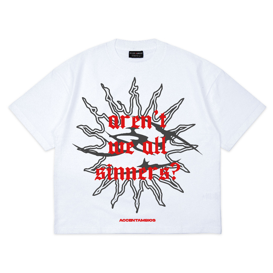 Jual AccentAmbios Boxy Oversized T-Shirt Sinners White Unisex - Cotton ...