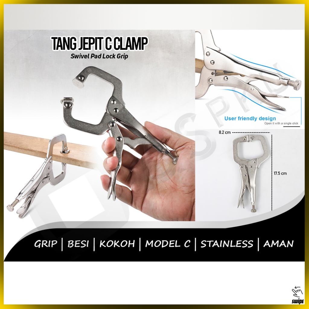Jual Clamp Jepit C Swivel Pad Lock Grip Penjepit Kayu Besi Alat ...