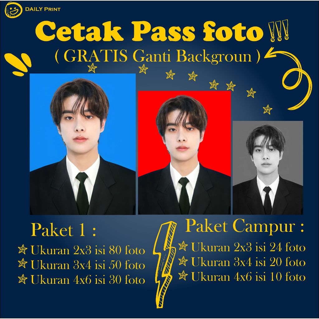 Jual Cetak Pass Foto Ukuran 2x3, 3x4, 4x6 (GRATIS Ganti Background ...
