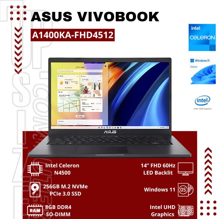 Jual LAPTOP ASUS VIVOBOOK 14 A1400KA-FHD4512 | N4500 8/512 UHD 14"FHD ...