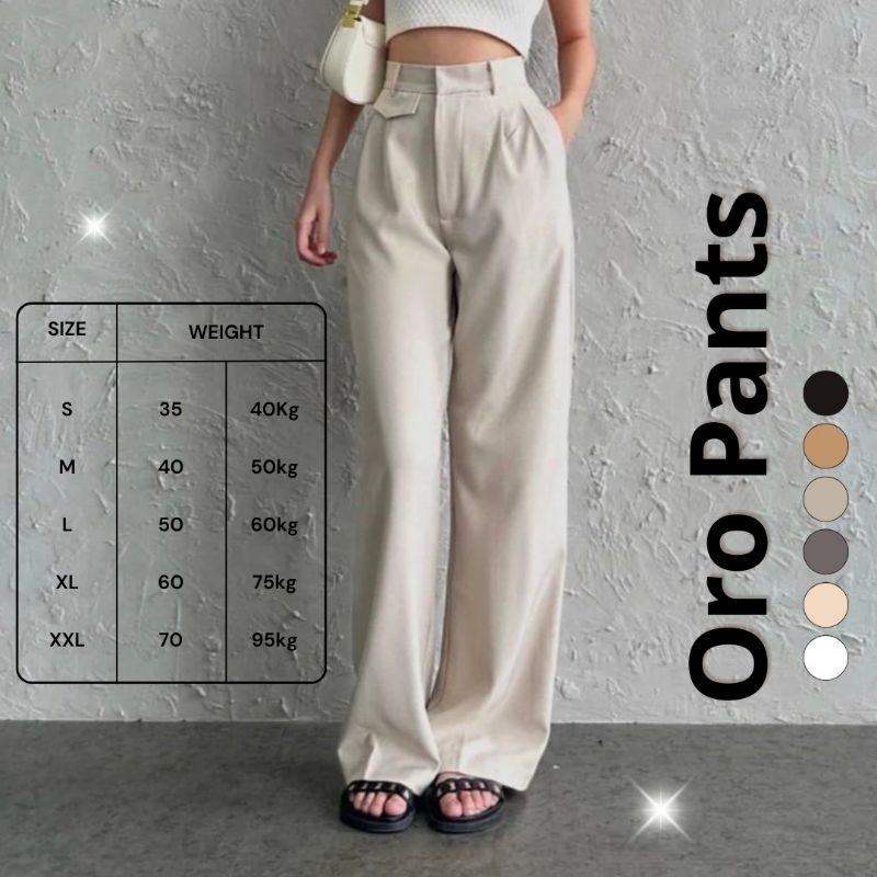Jual celana oro pants wanita panjang bahan kerja kantor highwaist kulot ...