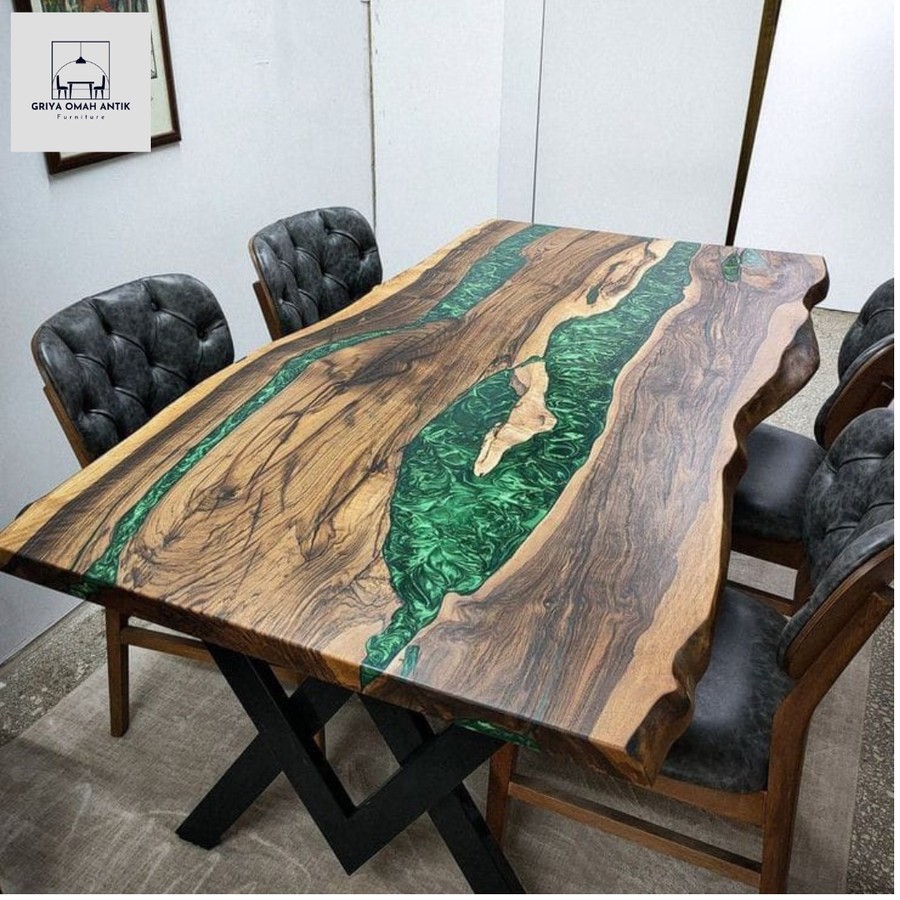 Jual meja kayu kombinasi resin, meja makan resin epoxy, meja makan ...