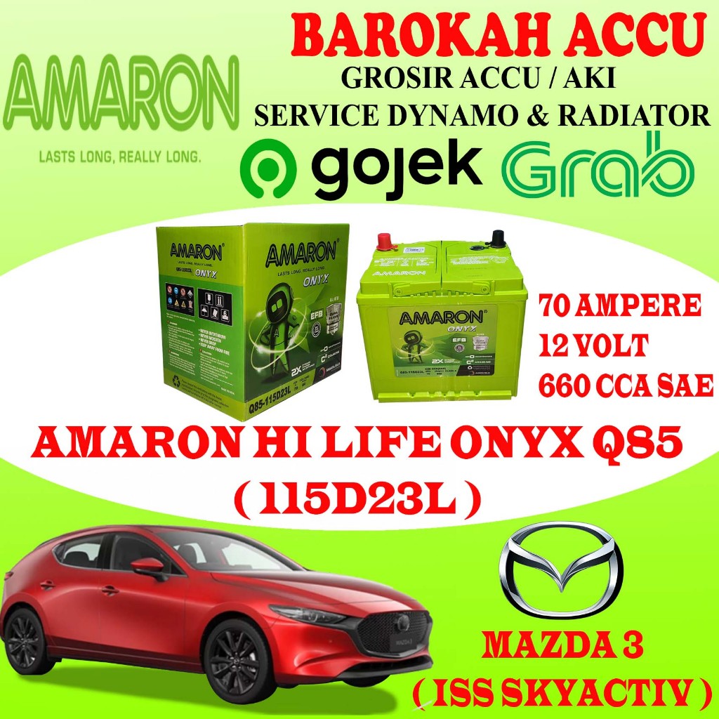 Jual AKI MOBIL MAZDA 3 ( ISS SKYACTIV ) AMARON ONYX Q85 / 115D23L , 70 AH | Shopee Indonesia
