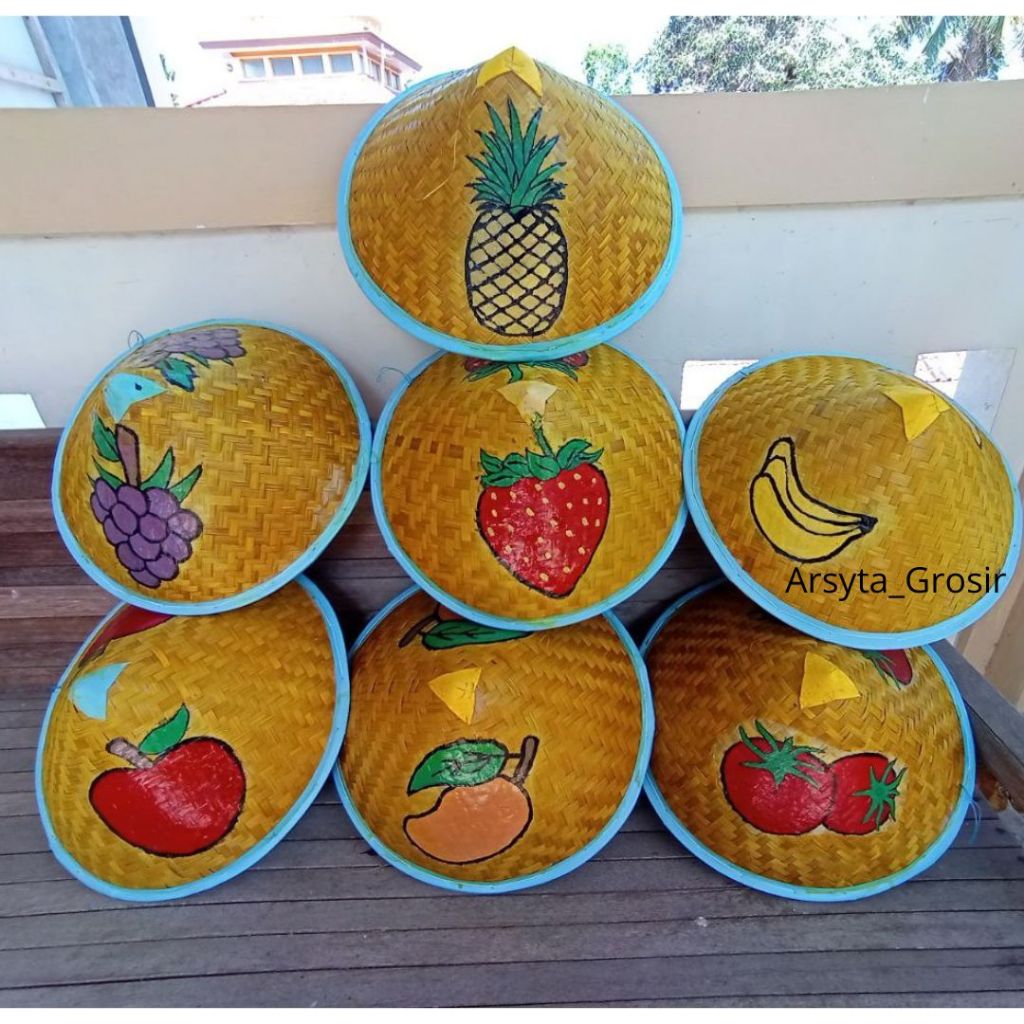 Jual Caping lukis motif buah / topi caping hias anak | Shopee Indonesia