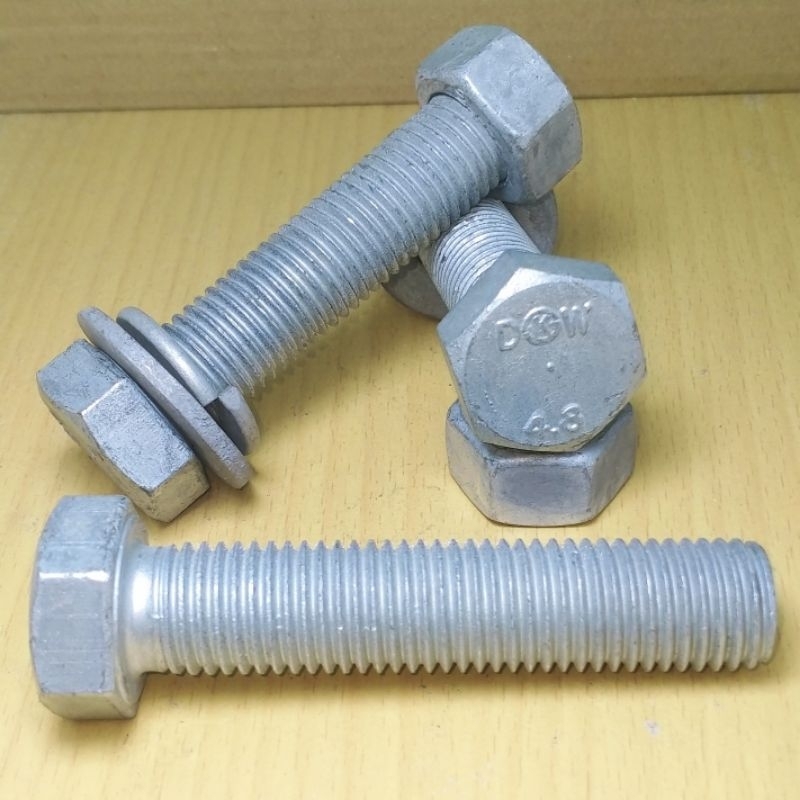 Jual baut mur hdg m16x75mm full drat pitch 2,0 baut mur galvanis hotdip grade 4.8 kunci 24 ...