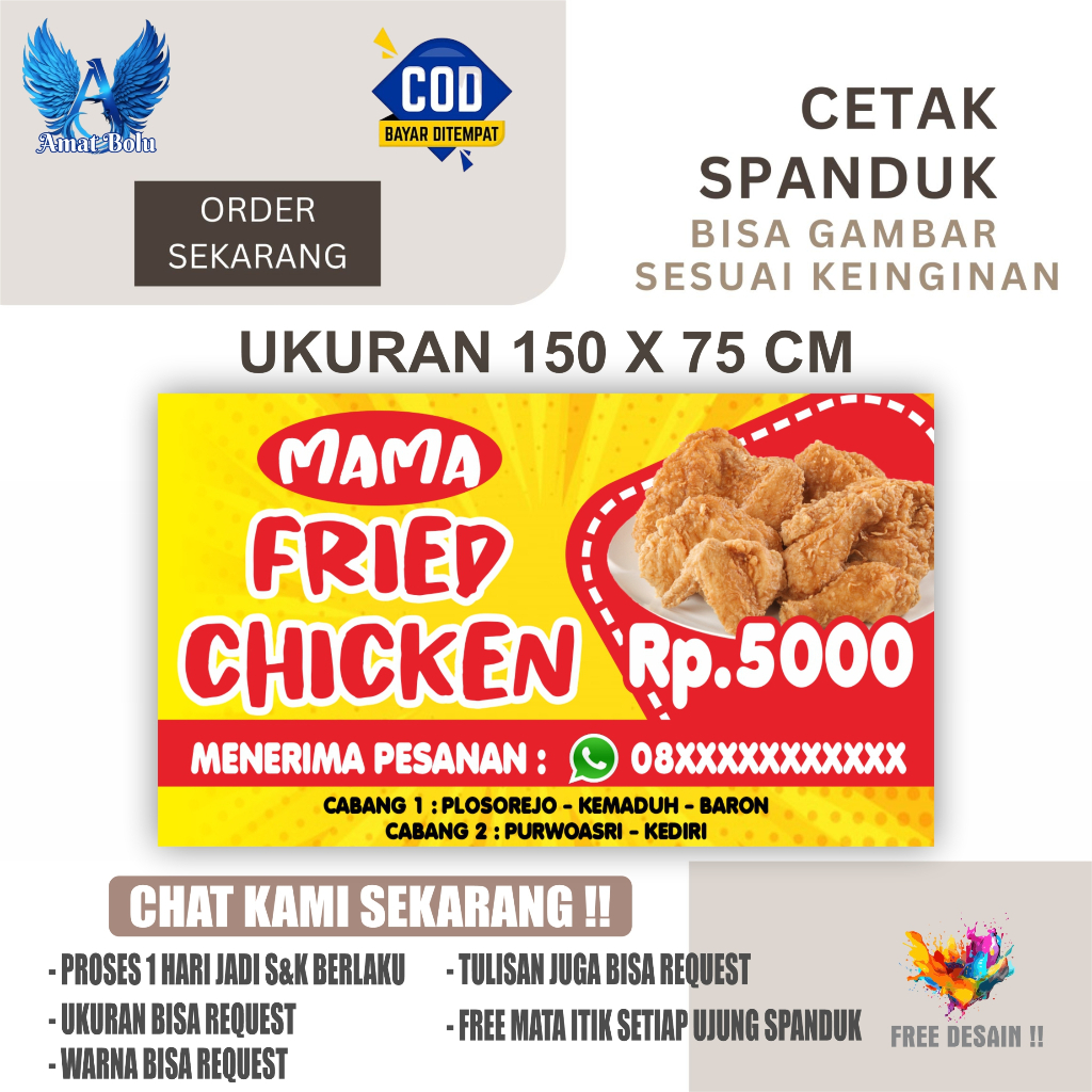 Jual Cetak Spanduk Banner Fried Chicken Ukuran 150X75 CM Costom Desain ...