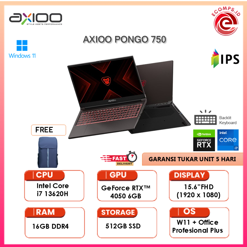 Jual AXIOO Pongo 750 i7-13620H 16GB 512GB RTX 4050 15.6" FHD IPS 144Hz ...