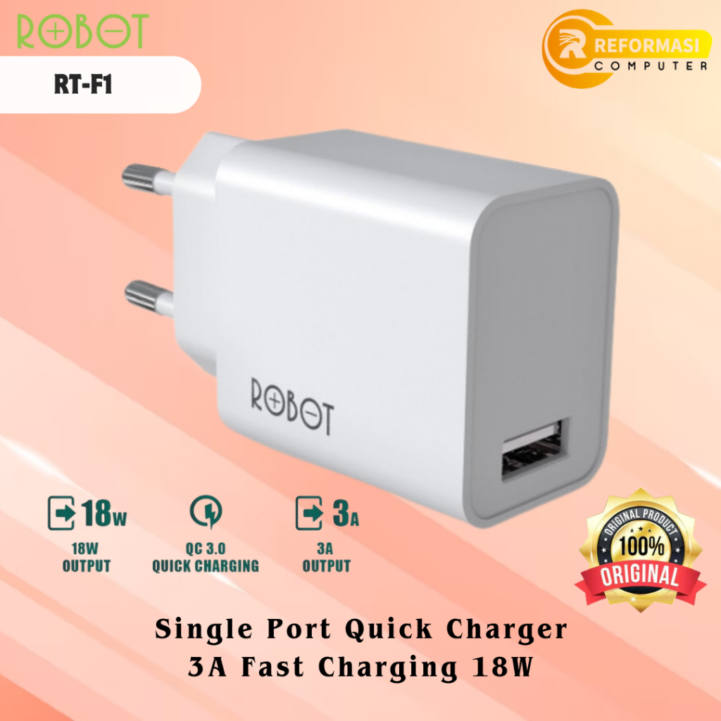Jual ROBOT ADAPTOR CHARGER ROBOT RT-F1 Single Port Quick Charger 3A ...