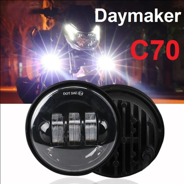 Jual Daymaker Lampu Motor.C70 LED 2 warna 4,5 inch Bulat Hitam | Shopee ...